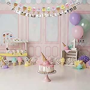 Ice Cream Monthly Photo Banner - Ice Cream 1st Birthday Monthly Banner Baby Girl 12 Month Photo Display Milestone Photograph Bunting Garland for Ice Cream First Birthday Party,Sweet One Summer Party