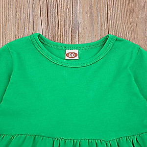 3Pcs/Set Kids Toddler Girl St. Patrick's Day Clothes Long Sleeve Irregular Tunic Top Dress Clover Pants Scarf Outfits (Dark Green, 2-3T)