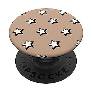 Minimal Neutral Aesthetic Star Print Tan PopSockets PopGrip: Swappable Grip for Phones & Tablets
