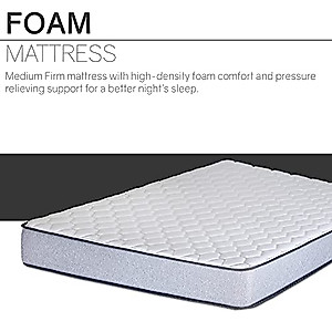 Zayton, 14-Inch Quickbase Metal Platform Bed Frame Foundation with 5" Medium Firm Tight Top High Density Foam Mattress, Twin, Gray