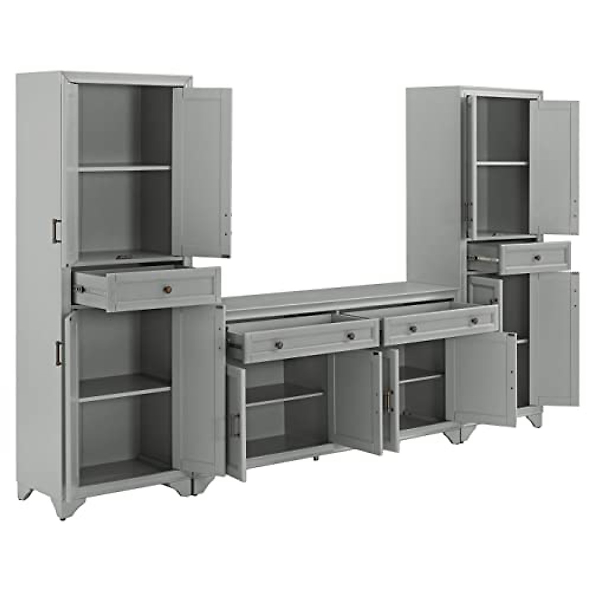 Crosley Furniture Tara 3-Piece Sideboard and Pantry Set, Distressed Gray