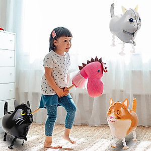 CCOZN 9 Pcs Walking Cat Balloons, Cat Mylar Balloon with 3 Ribbons Walking Animal Balloons Foil Long Balloons for Cat Theme Birthday Party Decorations Walking Cat Balloons Birthday Party Supplies