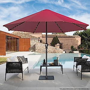 MoNiBloom 9 ft Patio Umbrellas Solar LED Lighted Patio Market Crank Lift Water-proof Umbrella with 8 Ribs and Sturdy Pole for Yard Garden Poolside Patio, Burgundy