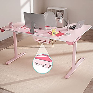 EUREKA ERGONOMIC Pink L Shaped Gaming Desk, 60 Inch Large Home Office Corner PC Computer Table Study Writing Modern Workstation Girls Female Gifts L60 w Mouse Pad Cable Management, Space Saving, Left