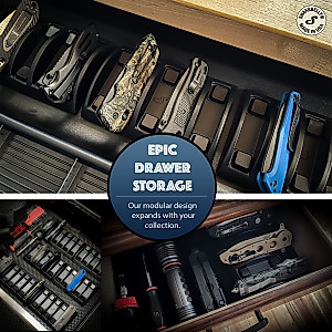 SnakeBelly EDC Knife Rack - EDC Gear Organizer Tray - Holder for Knives & Accessories (Black)