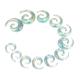 Oyaface 2 PCS Glass Ear Tapers Plugs 0G(8MM) Clear Handmade Hanger Gauges Piercing Jewelry Spiral Shaped