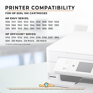 Houseoftoners Remanufactured HP 62XL Ink Cartridges High Yield Replacement for HP 62XL Envy 5540 5640 5660 7644 7645 OfficeJet 5740 5742 8040 8045 (Black, 1-Pack)