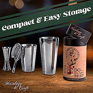 Mixology Cocktail Shaker Boston Shaker Set Professional Weighted Martini Shakers, Strainer and Japanese Jigger, Portable Bar Set for Drink Mixer Bartending, Exclusive Recipes Cards (Silver)
