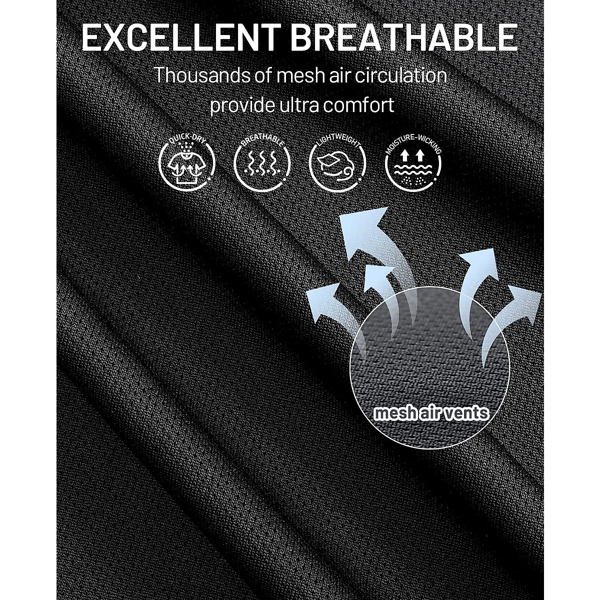 MIER Men's Dry-Fit Workout Tshirts Moisture Wicking Active Athletic Performance V-Neck T-Shirt Polyester Tee Black, L