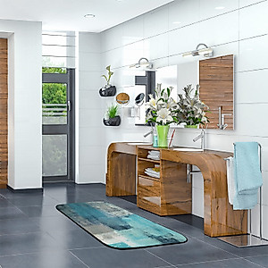 Kitchen Rug Turquoise Teal Modern Abstract Kithen Mats Non Slip Skid Washable Area Rugs Anti Fatigue Memory Foam Doormat Decor Long Runner Carpet for Floor Laundry Sink Bathroom Entryway 39X20 in