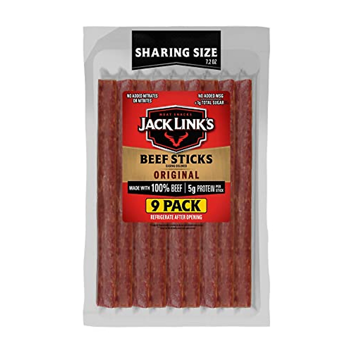 Jack Link's Beef Sticks, Original – Protein Snack, Meat Stick, Made with 100% Beef, No Added MSG** – 7.2 Oz.