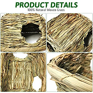 PINVNBY Guinea Pig Grass House with Chew Toys Little Rabbit Natural Hideout Small Pet Grass Hut with Play Toys for Bunny Hamster Rat Chinchilla Hedgehog Squirrel Gerbil（Ball at Random）