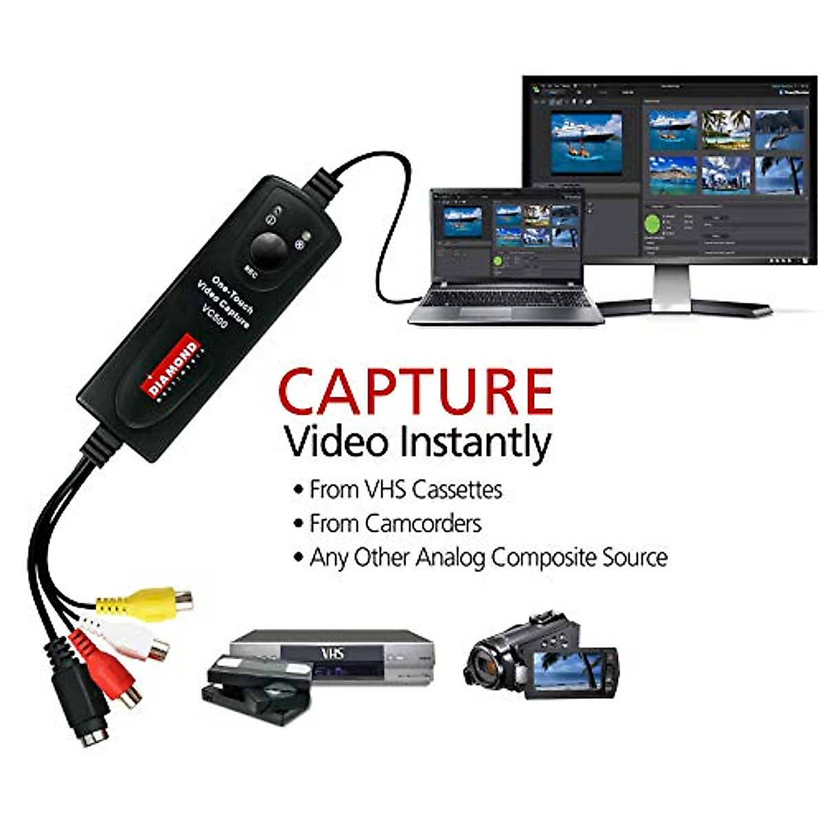 Diamond Multimedia VC500 One Touch VHS to Digital File, DVD Converter with Easy to use Software, Convert, Edit and Save For Win7,8,10,11