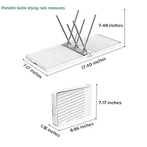 KlirAir Travel Baby Bottle Drying Rack with Tray and Drainer,Portable Bottle Drying Rack for Bottles, Teats, Cups, Nipples,Pump Parts and Accessories,White