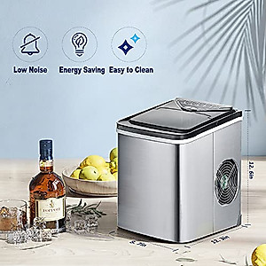 WATOOR Portable Ice Maker Machine for Countertop, 26 lbs Bullet Ice Cube in 24H, 9 Ice Cubes Ready in 6-9 Minutes,2.2L Ice Maker Machine with Ice Scoop and Basket Silver