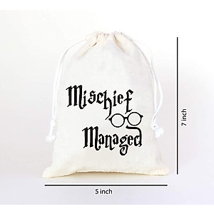 Mischief Managed Bachelorette Party Supplies for Boys/Girls | Hangover Kit-Recovery Kit - Survival kit for Men Women | Cotton Muslin Drawstring Bag 5 X 7 - Set of 10
