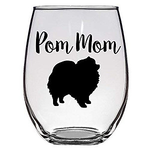 Pom Mom - Pomeranian Dog Lover, Owner Gift - Premium 21oz Stemless Wine Glass