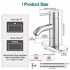 VOTON Chrome Bathroom Faucets 1 Hole, Stainless Steel Bathroom Sink Faucet with Metal Pop up Drain, Lavatory Faucet for Bathroom Sink