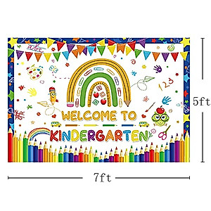 MEHOFOND 7x5ft Welcome to Kindergarten Backdrop Pencil Rainbow Back to School Bash Banner Classroom Party Decorations Homecoming Children Photography Background Prop Gift