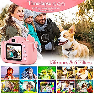 Corgi Kids Camera, Toddler Digital 1080P Upgrade Camera for Christmas Birthday Gifts, Cute 20.0MP Camera for Children with 32G SD Card, Portable Toy for 3 4 5 6 7 8 Years Old Girls Boys (Pink)