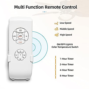 YITAHOME Tropical Ceiling Fan with LED Light and Remote Control 52 Inch Palm Reversible Fan Light with Memory Function 5 Leaf Blades and Balance Clips - Black