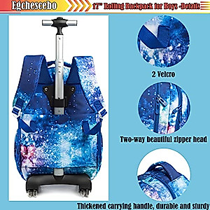 Egchescebo Boys Rolling Backpacks with Wheels 3PCS Starry Sky Backpack for School Wheeled Luggage Suitcase Lunch Box Pencil Case Large Capacity Bookbag Adjustable Trolley for Elementary Travel Blue