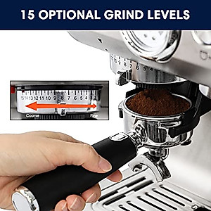 Espresso Machine with Grinder and Milk Frother, 20 Bar Semi Automatic Espresso Coffee Machine Latte and Cappuccino Coffee Maker All in One Espresso Machine For Home Barista, Brushed Stainless Steel