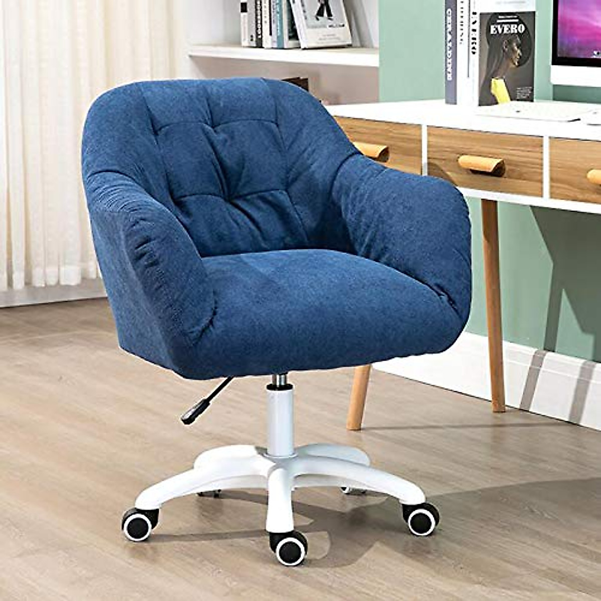 MayNuo Office Chair Gaming Chair Computer Chair Mid-Back Computer Chair Adjustable Desk Chair,Ergonomic Office Chair with Thick Seat Cushion,Upholstered Task Swivel Chair for Execu/Blue/42*42*63Cm(17*