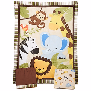 Bedtime Originals Jungle Buddies 3 Piece Crib Bedding Set, Brown/Yellow