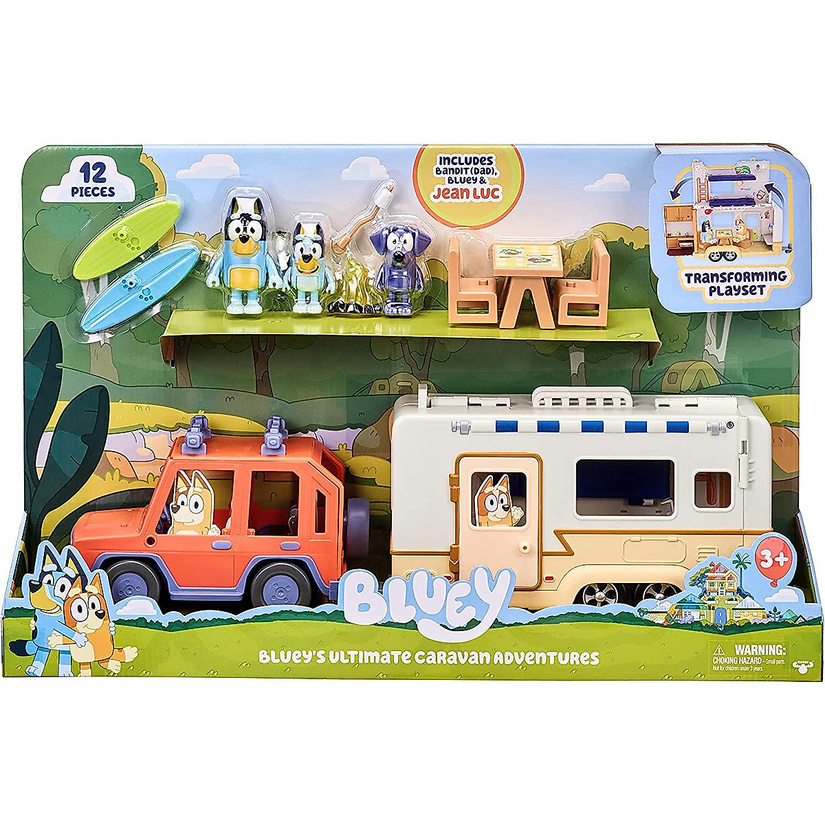 Bluey Ultimate Caravan Adventures - Caravan Playset and Three 2.5-3" Figures & 4WD Family Vehicle with 2 Surfboards, Multicolor (13096)