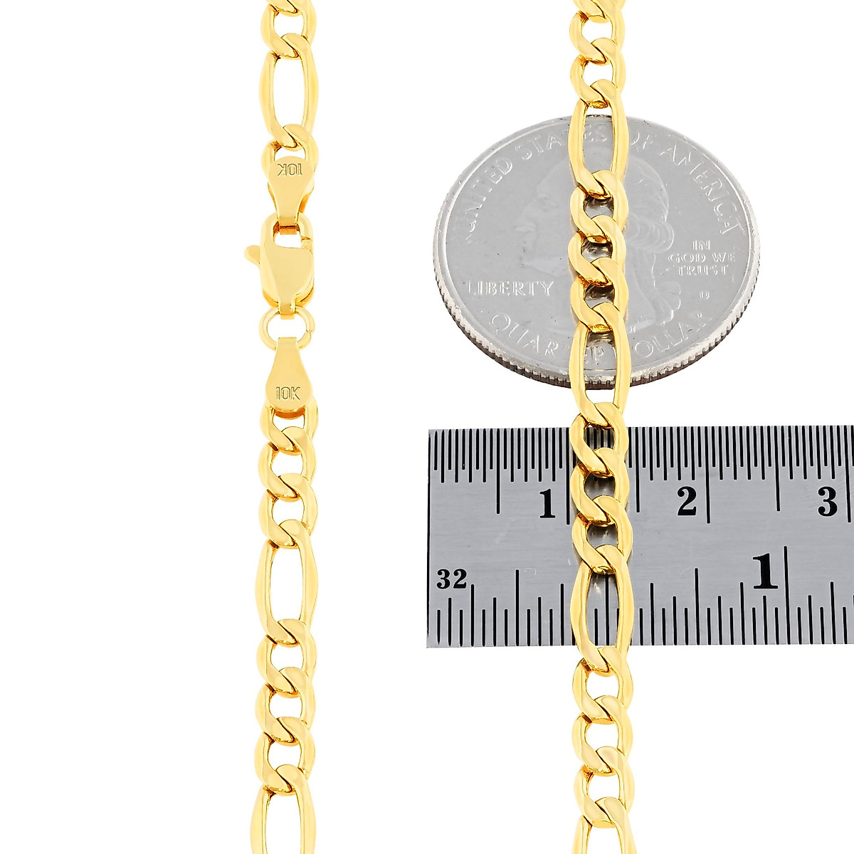 Nuragold 10k Yellow Gold 4.5mm Figaro Chain Link Pendant Necklace, Mens Womens Jewelry 16" 18" 20" 22" 24" 26" 28" 30"