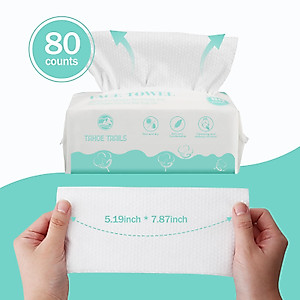 Tahoe Trails Disposable Face Towel, Soft Dry Wipe, Lint Free, Dry Wet Use for Sensitive Skin, 80Count Cotton Facial Tissue, Makeup Removing, Surface Cleaning 5.91 * 7.87inch, 80