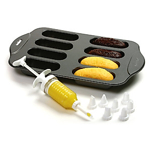 Norpro Cream Canoe Pan with Bonus 9 Piece Decorating Set, 9 Mini celles, Gray
