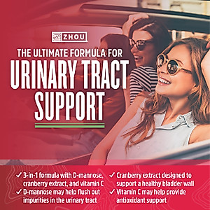 Zhou Nutrition Cran Defense, Cranberry Concentrate Urinary Tract Formula, Flush Out Impurities and Healthy Bladder Support, 3 in 1 Formula - Cranberry Extract, D-mannose, Vitamin C, Multi - 60 Count