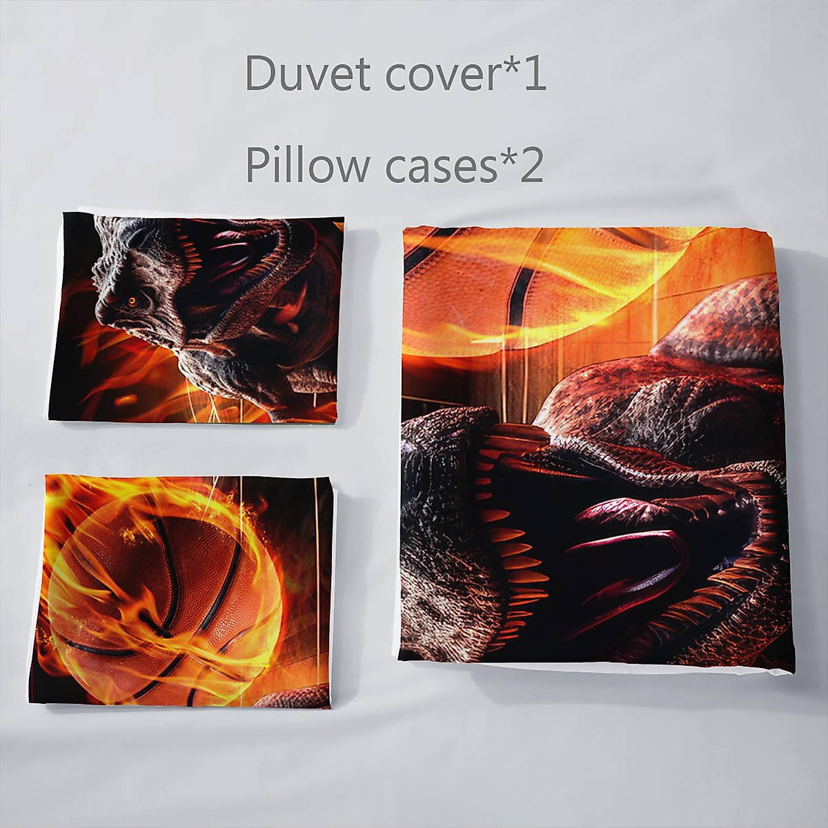 AILONEN 3D Basketball Duvet Cover Set Full Size, Fire Basketball Duvet Cover,3D Dragon Roar Bedding Set,Basketball Frames Comforter Cover,1 Quilt Cover and 2 Pillowcases,3 PCS