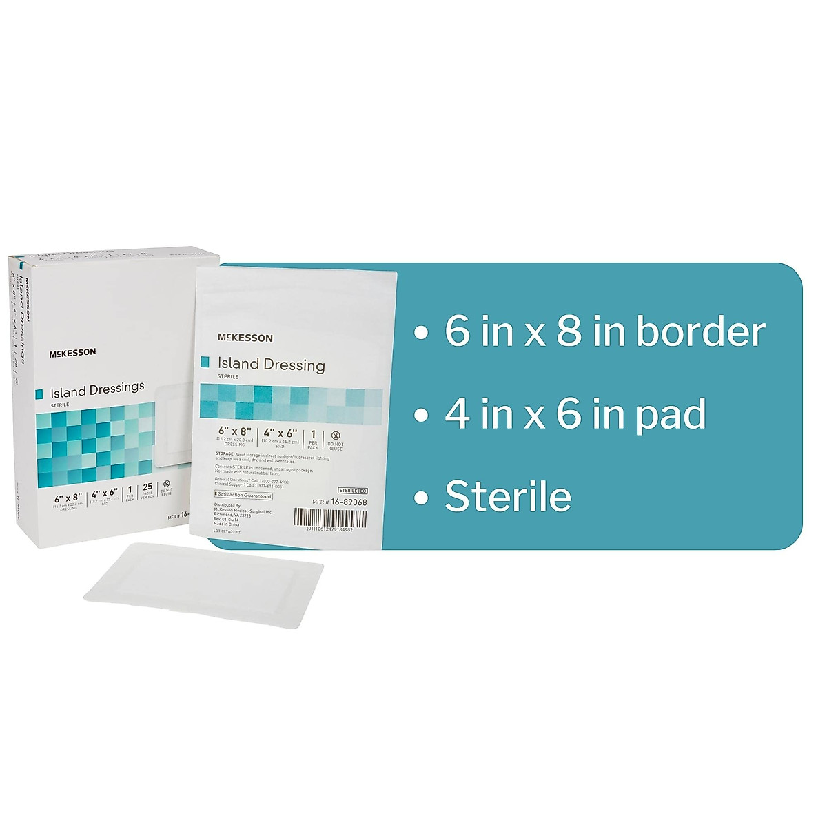 McKesson Island Dressing, Sterile, Polypropylene/Rayon, 6 in x 8 in, 25 Count, 1 Pack