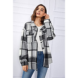 AUTOMET Womens Casual Plaid Shacket Wool Blend Button Down Long Sleeve Shirt Fall Jacket Shackets