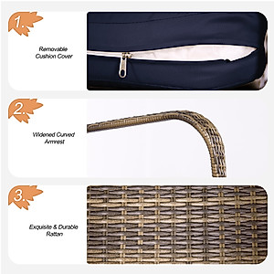 MAXPRIME 3 Pieces Outdoor Wicker Rocking Chairs, Patio Rocking Chairs Set of 2 with Cushions, 3 Piece Patio Set, Outdoor Patio Furniture for Porch, Backyard, Bistro, Blue