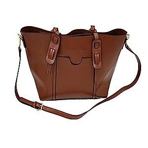 Orchid Bay - Women’s Vegan Leather Bucket Hobo Bag, Crossbody Purse, Top Handles and Shoulder Satchel, with Zipper. (Brown)