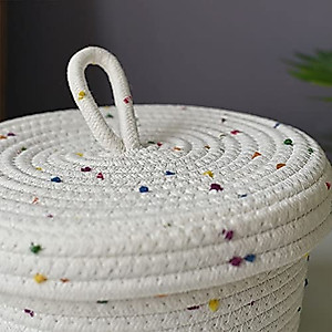 Cotton Rope Storage Basket with Lid, Round Woven Storage Box with Lid, Organizer Baskets Decorative Woven Storage Bin for Nursery, Toy Bin, Clothes, Container for Snacks(22cm)