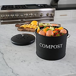 Rise Abve Compost Bin - Odorless Indoor Food Waste Bin with Lid - Scrap Bin - Water Resistant & Rust Bucket - Fixed Black Charcoal Filter - Cross Shaped Design - Easy to Clean Kitchen - Size 8”x7 1/2