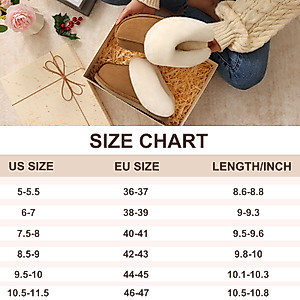 Litfun Fuzzy House Slippers for Women Fluffy Memory Foam Suede Slippers with Faux Fur Collar Indoor Outdoor, Brown 40/41 (Size 7.5-8)