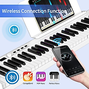 Folding Piano Keyboard, 88 Keys Full Size Semi-Weighted Foldable Piano, Support MIDI Bluetooth Portable Piano with LCD Screen Sheet Music Stand Sticker Sustain Pedal for Beginners Kids (White)