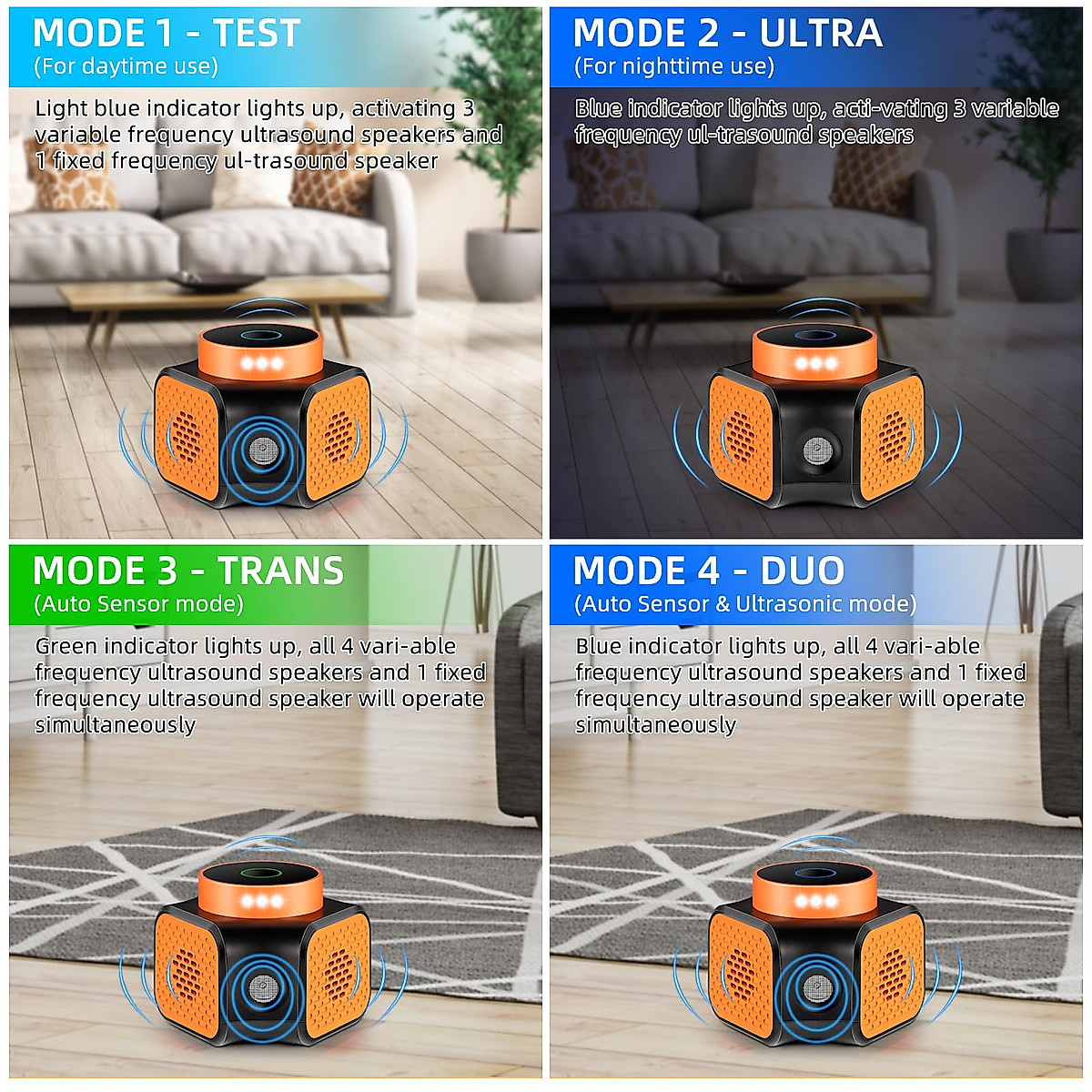 Jahy2Tech Mouse Repellent Ultrasonic Plug in Ultrasonic Pest Repeller 4-in-1 Mice Repellent Indoor Ultrasonic Mouse Repellent with Strobes Light Squirrel Repellent Indoor Attic Houses Garages Barns