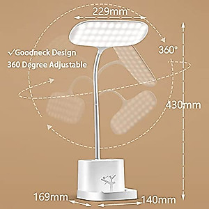 Desk Lamps for Home Office, 3 Light Colors Dimmable Desk Light Led Desk Lamp with Charger, Battery Operated Desk Lamp for Desk, Study Lamp with Pen & Phone Holder,White Led Desk Lamps for Home Office
