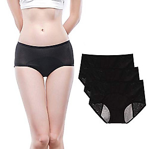 Women Menstrual Period Panties, Teen Girls Heavy Flow Brief, Postpartum Leak Proof Underwear(3Black, XXL)
