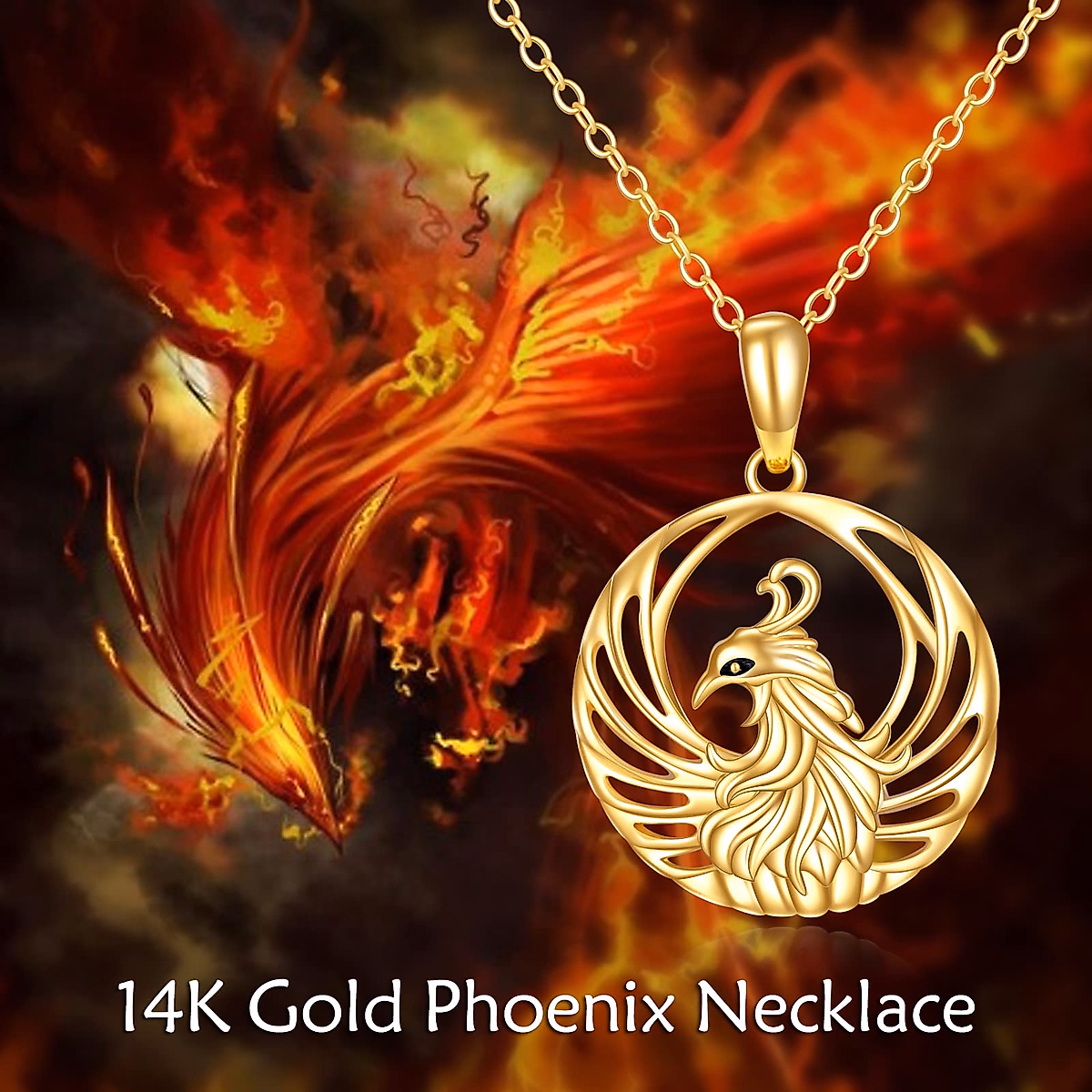 KECHO 14K Gold Phoenix Necklace Gifts for Women Yellow Gold Rising Phoenix Pendant Necklace Jewelry Gifts