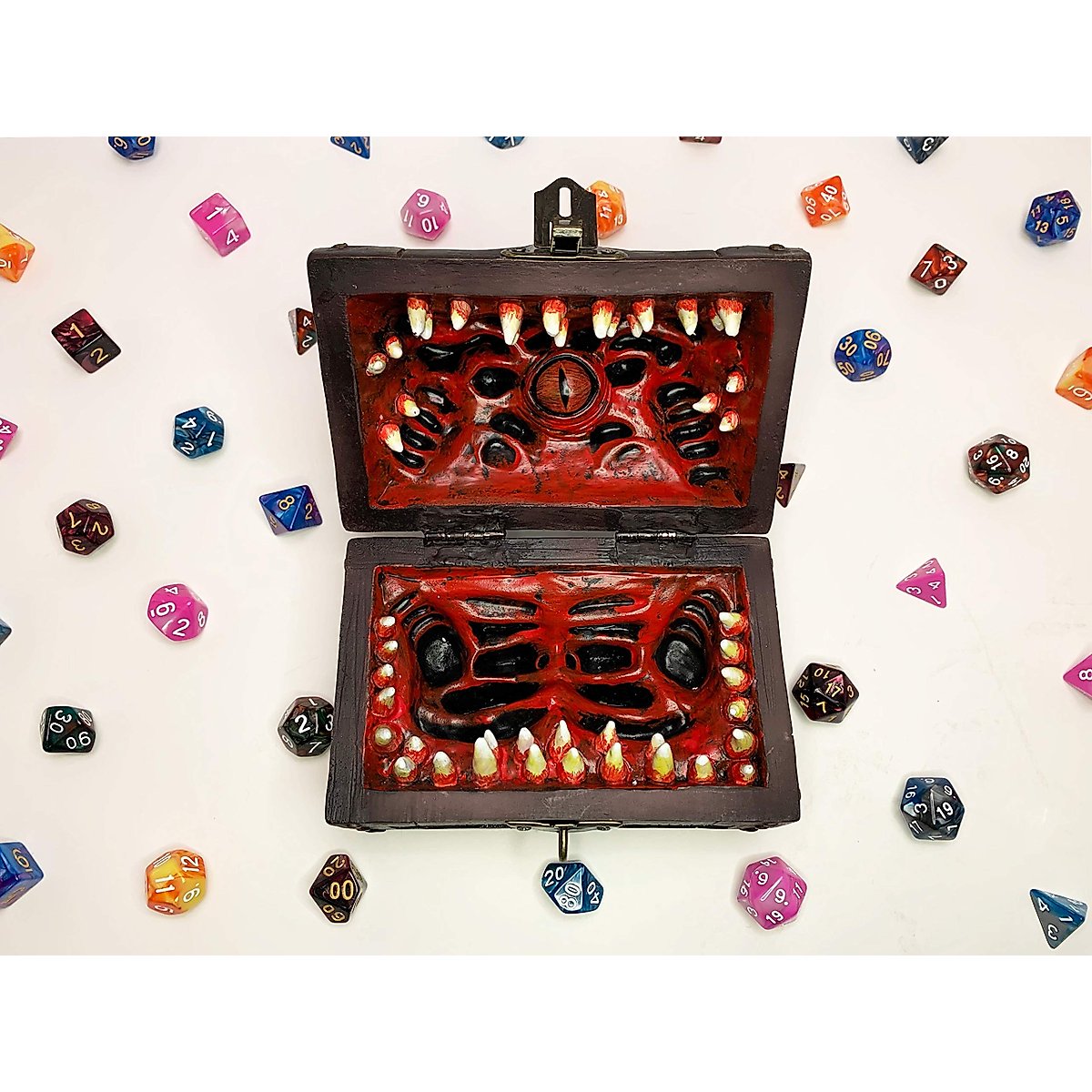 Galdor's Guild Mimic Dice Chest Storage Box | Free Lock & Key | Compatible with Dungeons & Dragons Players, Dungeon Master/DM RPG Gaming | Holder Vault Case | Holds 4 Sets of Polyhedral Dice (Regular)
