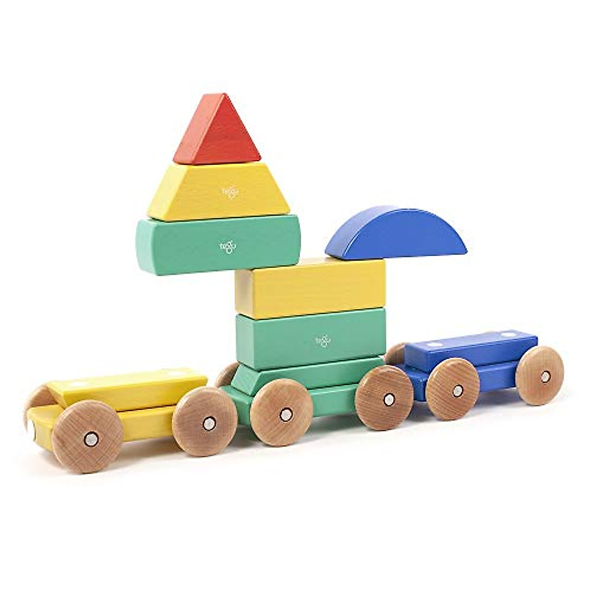 9 Piece Tegu Magnetic Shape Train Building Block Set, Rainbow