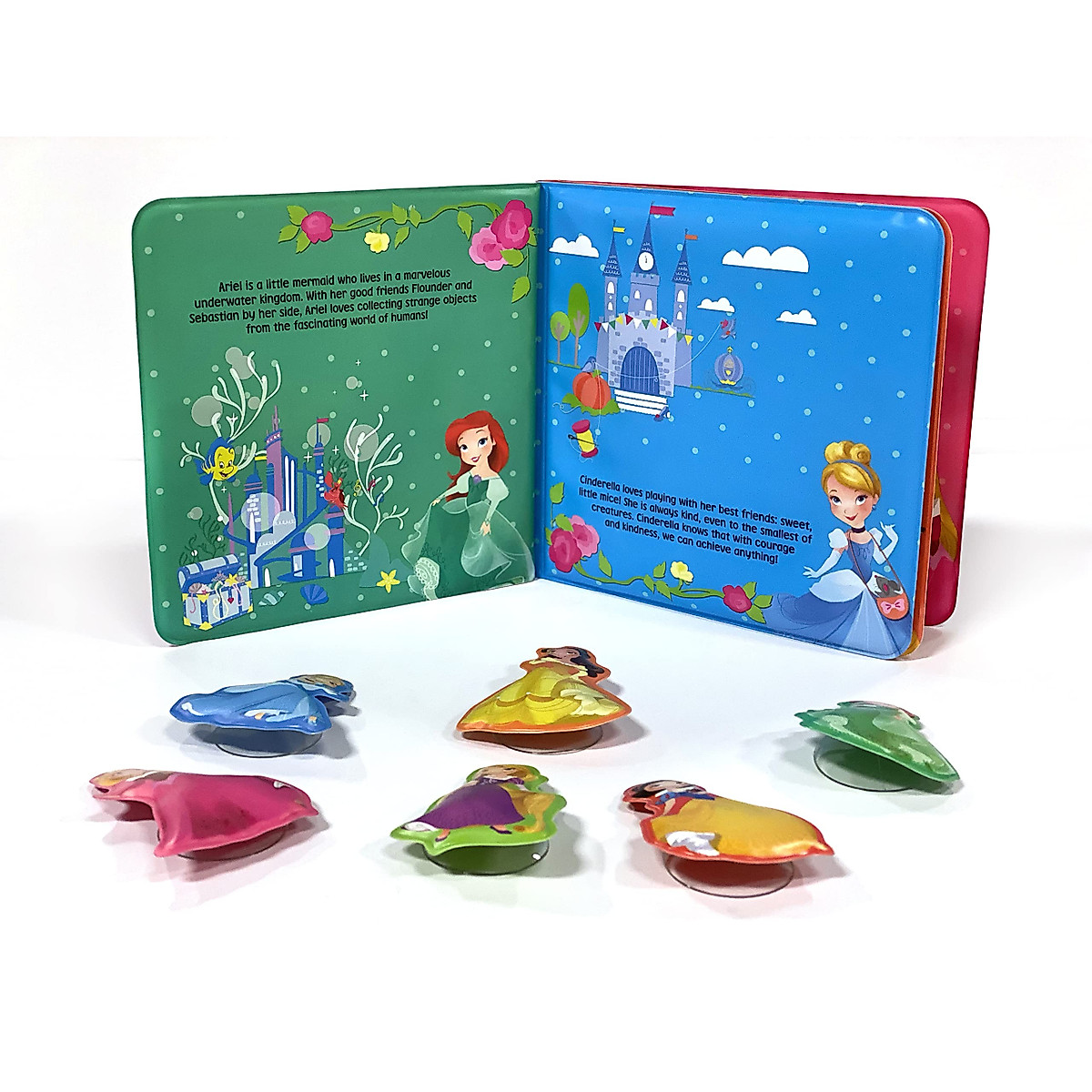 Disney Princess Bath Time Books - Activity Books for kids, Bath book, 6 Padded suction cups, 1 Mesh bag